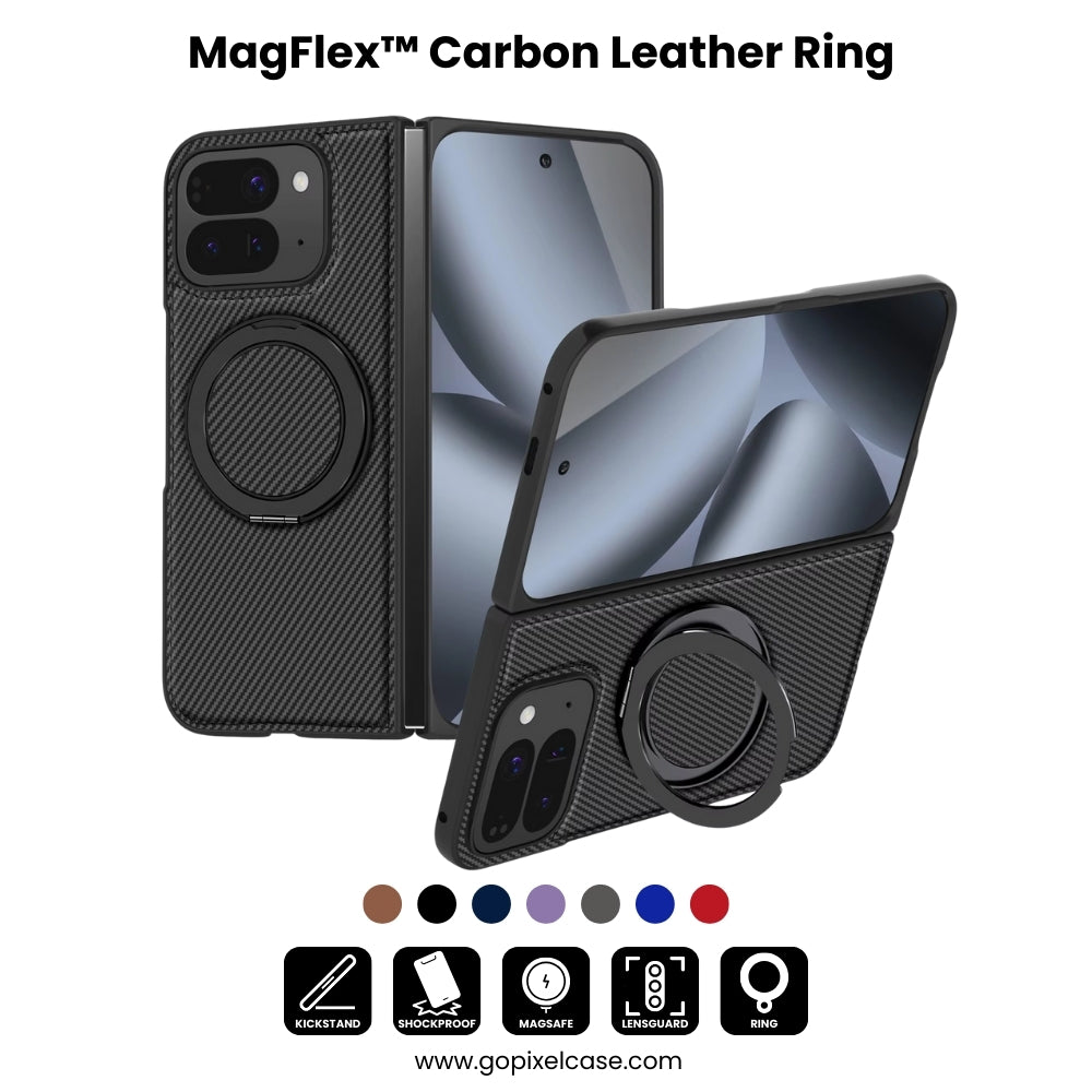 MagFlex Carbon Fiber PU Leather Magnetic Ring Case for Google Pixel 10 Pro Fold – Slim ...